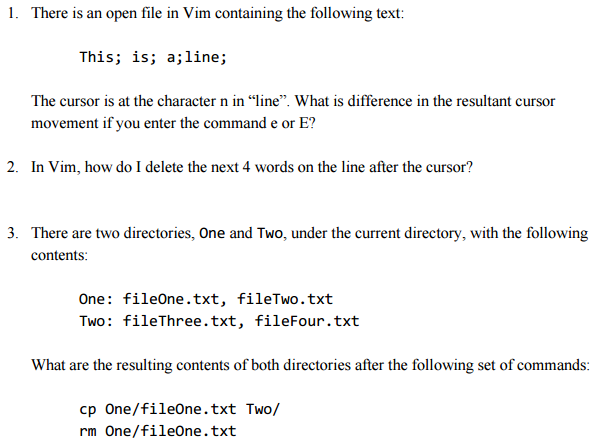 Solved There is an open file in Vim containing the following | Chegg.com