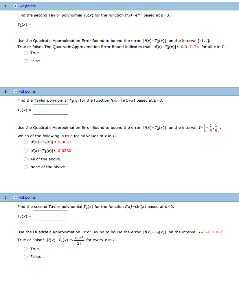 Solved 1. 12 points Find the second Taylor polynomial T2(x) | Chegg.com