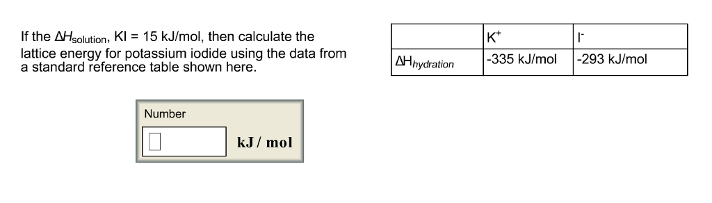 Solved If the delta H_solution KI = 15 kJ/mol, then | Chegg.com