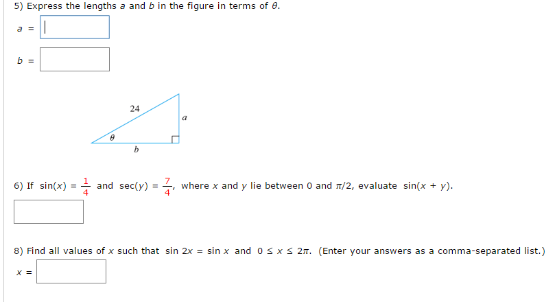 Solved Express the lengths a and b in the figure in terms of | Chegg.com