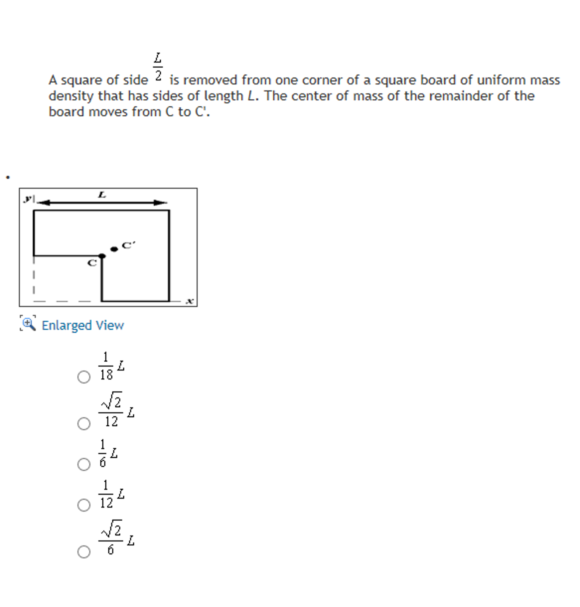 Solved A square of side L/2 is removed from one corner of a | Chegg.com