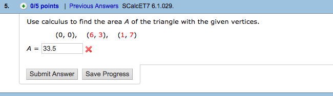 Solved Use calculus to find the area A of the triangle with | Chegg.com