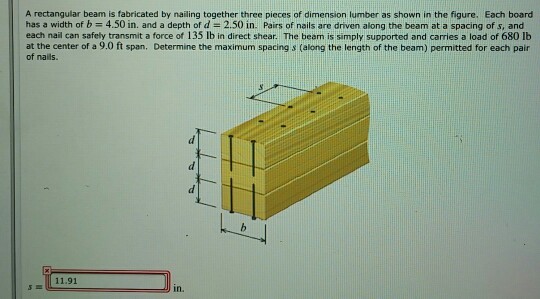 Solved A rectangular beam is fabricated by nailing together | Chegg.com
