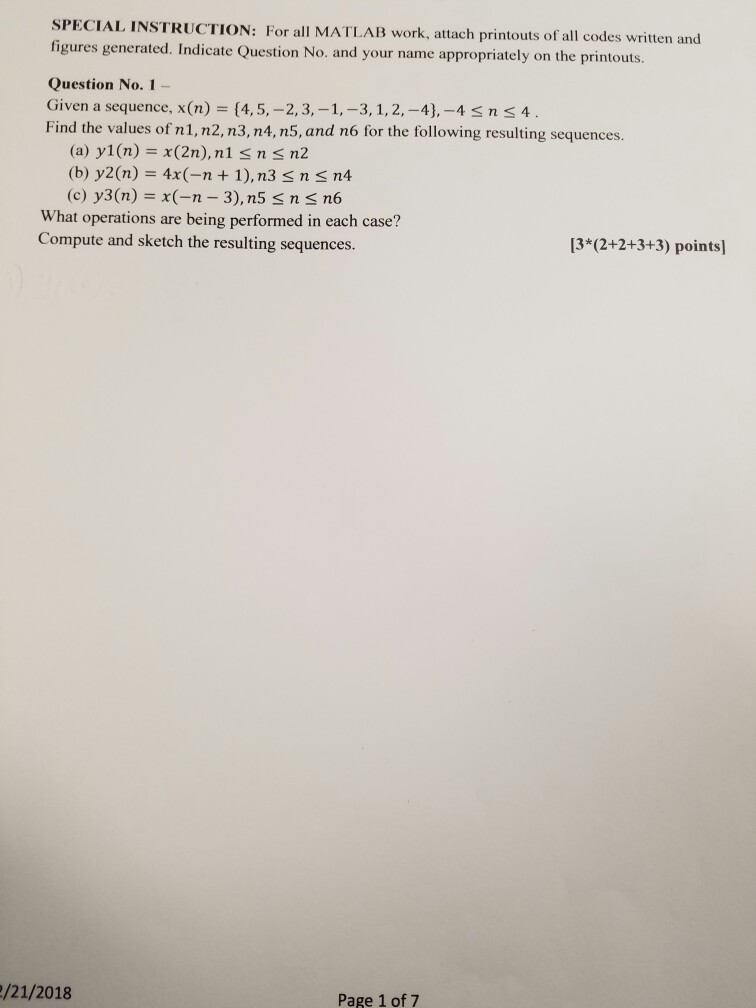 Solved SPECIAL INSTRUCTION: For all MATLAB work, attach | Chegg.com