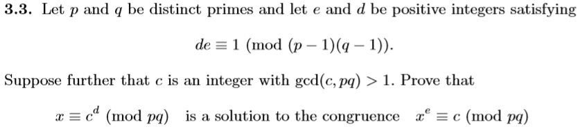 Solved 3.3. Let p and q be distinct primes and let e and d | Chegg.com