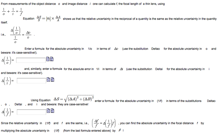 Solved From measurements of the object distance o and image | Chegg.com