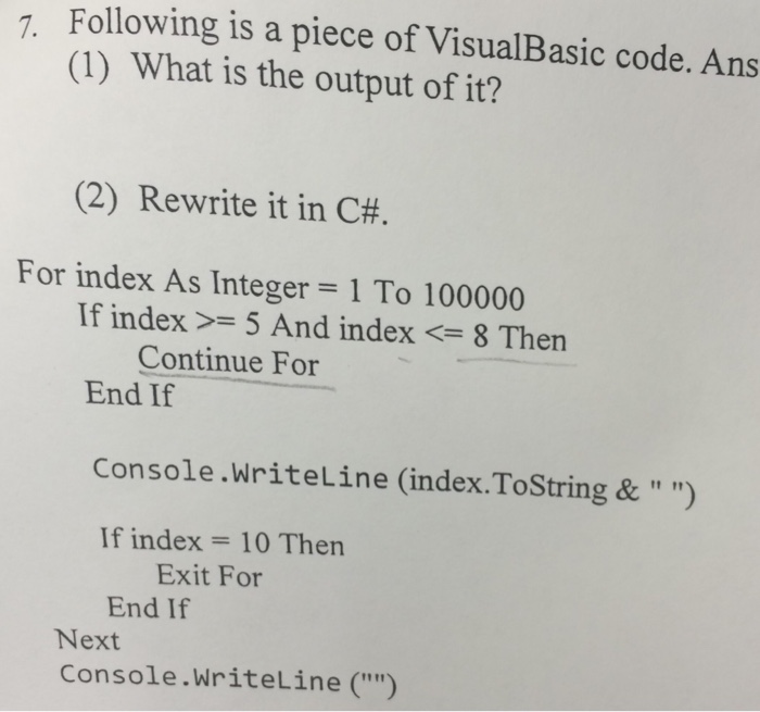 Solved Following is a piece of VisualBasic code. What is | Chegg.com