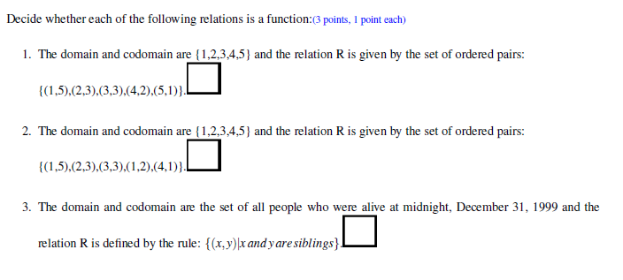 Solved Decide whether each of the following relations is a | Chegg.com