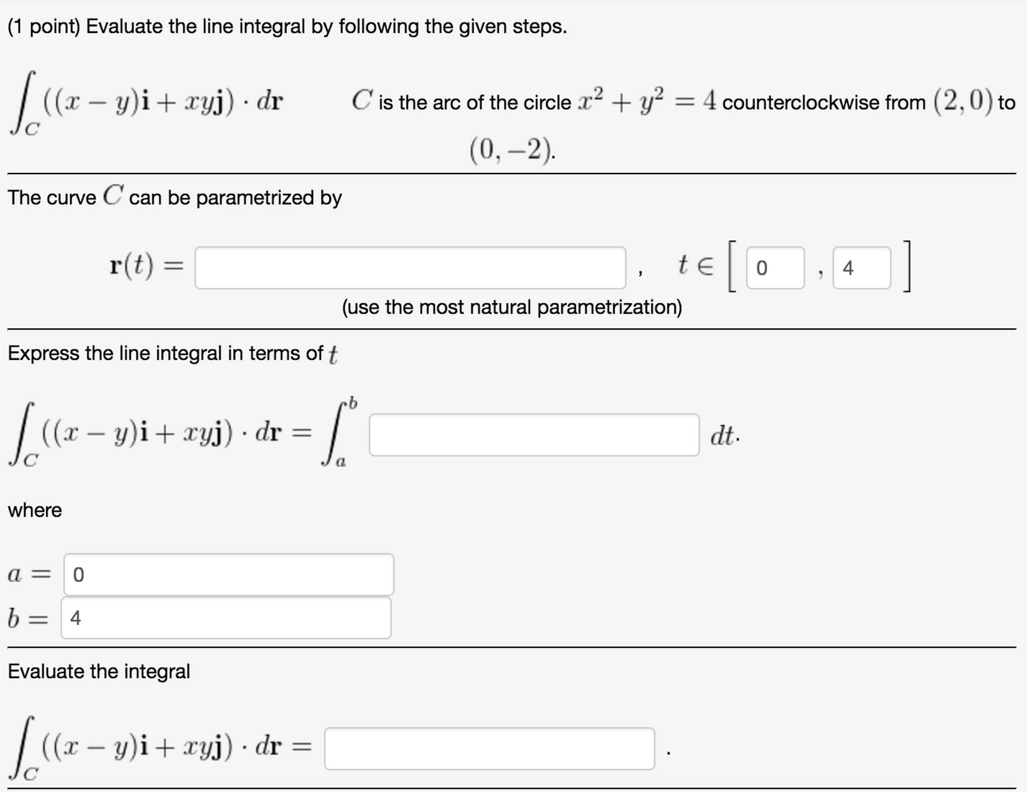 Solved (1 point) Evaluate the line integral by following the | Chegg.com