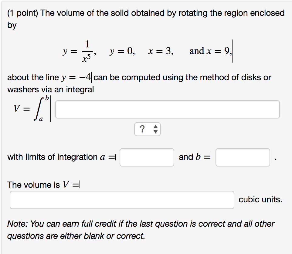 Solved The volume of the solid obtained by rotating the | Chegg.com
