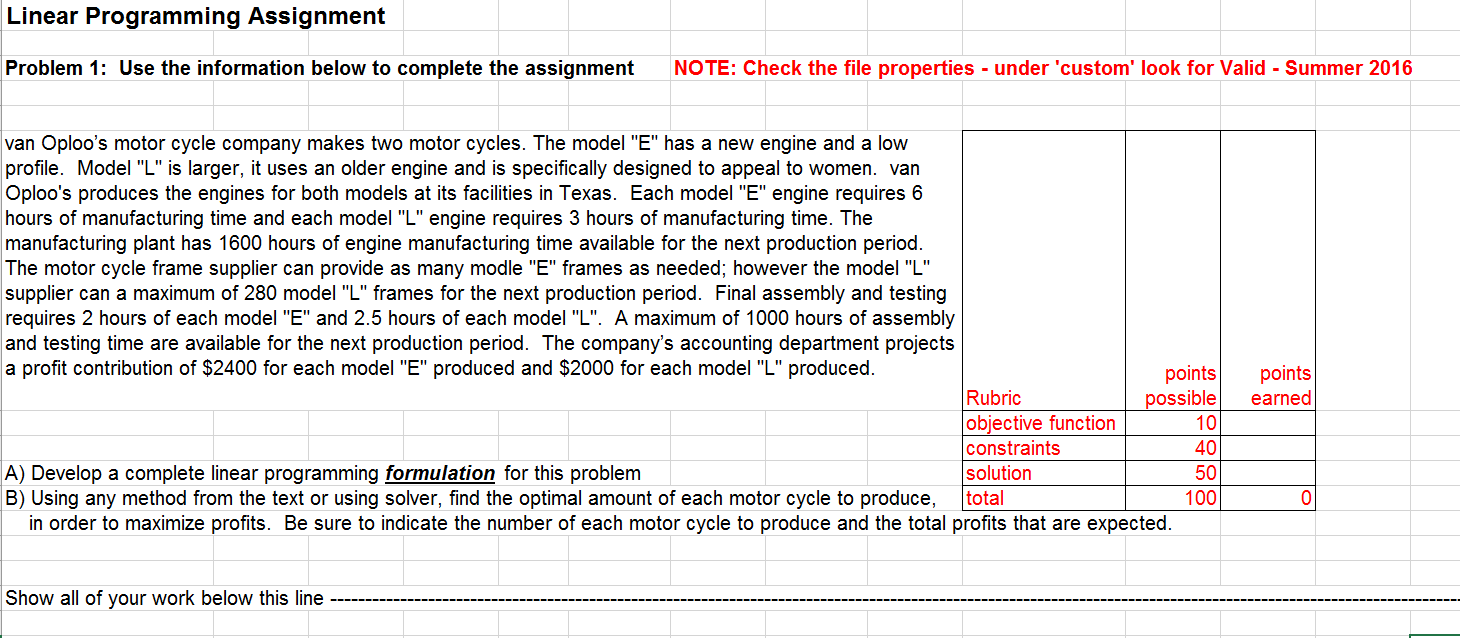 Solved Linear Programming Assignment Use The Information