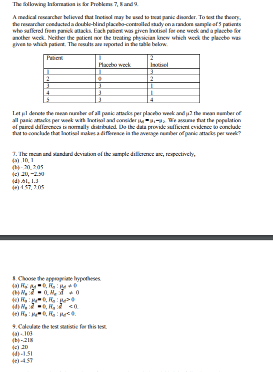 Solved The following Information is for Problems 7, 8 and 9. | Chegg.com