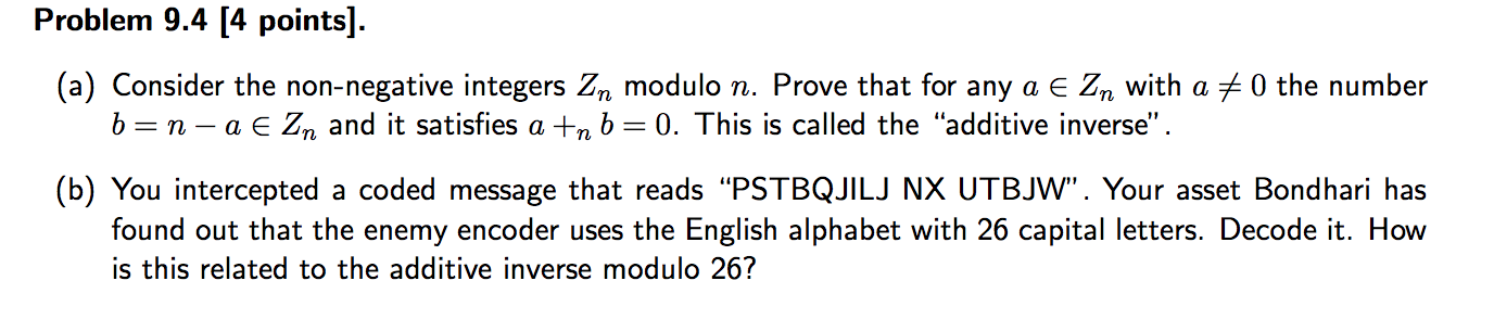 Solved Consider the non-negative integers Zn modulo n. Prove | Chegg.com