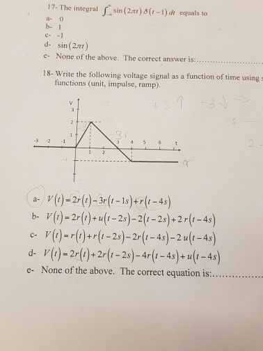 Solved The integral integral^_- x sin (2 pi t) delta (t - 1) | Chegg.com