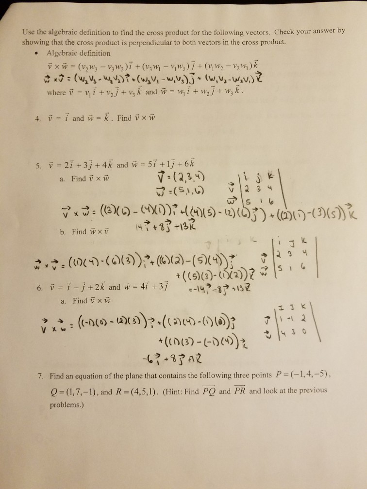 Solved Use the algebraic definition to find the cross | Chegg.com