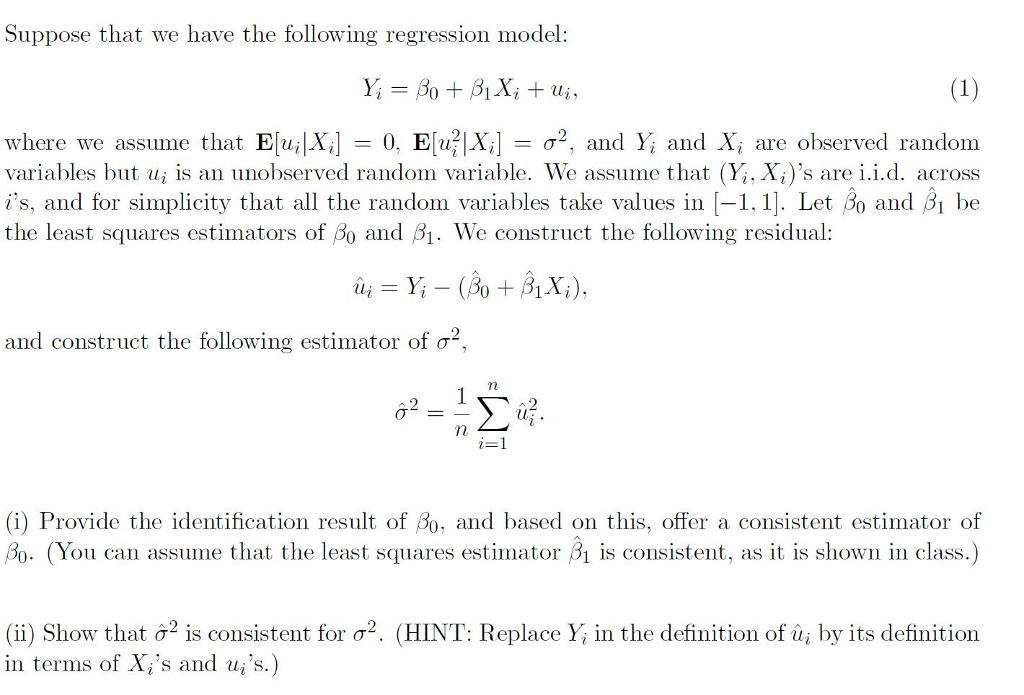 Solved Suppose that we have the following regression model: | Chegg.com