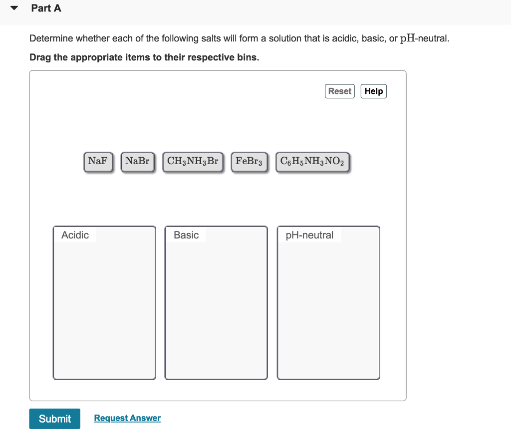 Solved Part A Determine whether each of the following salts | Chegg.com
