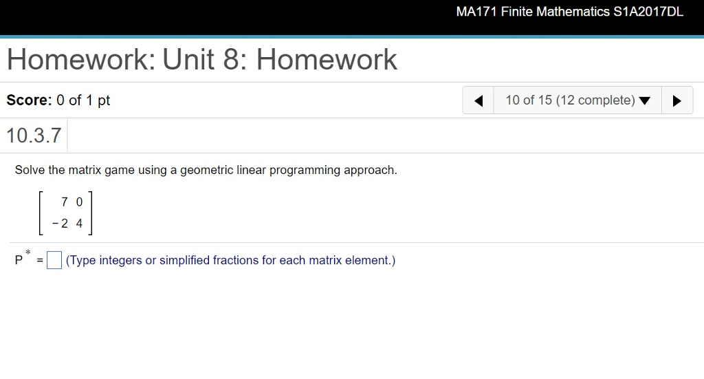 Solved Solve the matrix game using a geometric linear | Chegg.com