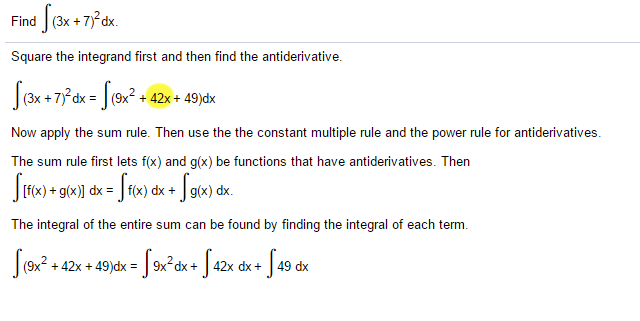 Solved Find integral(3x + 7)^2 dx. Square the integrand | Chegg.com