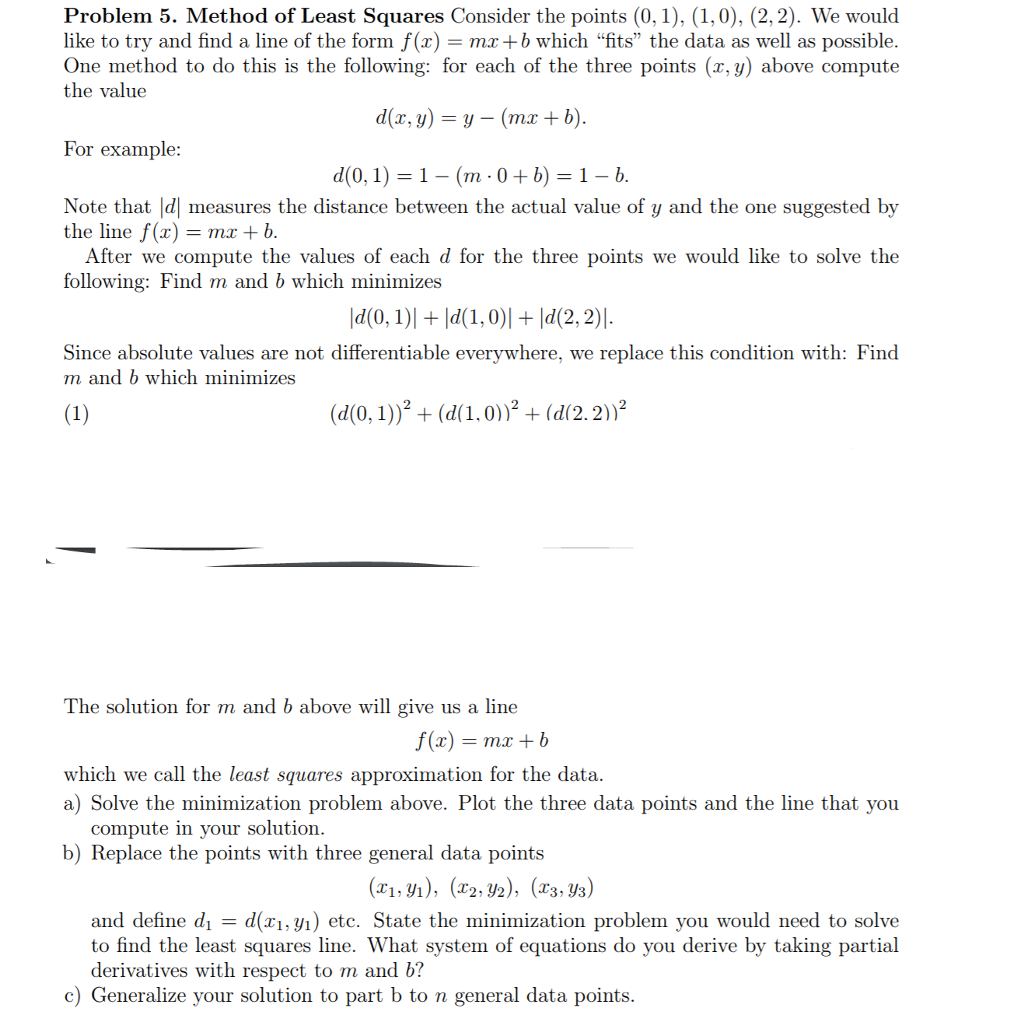 Solved Problem 5. Method of Least Squares Consider the | Chegg.com