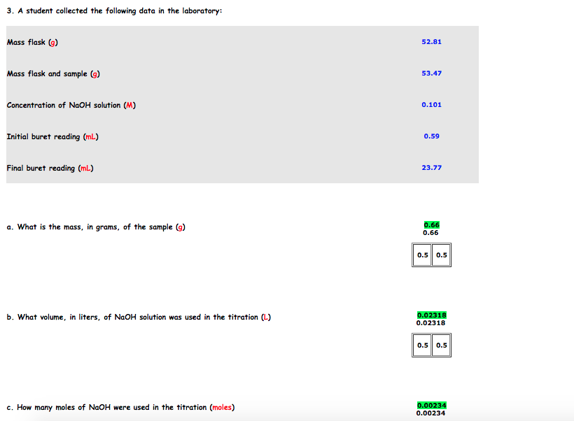Solved 3. A student collected the following data in the | Chegg.com