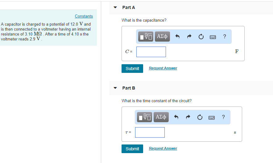 Solved Part A Constants What is the capacitance? A capacitor | Chegg.com