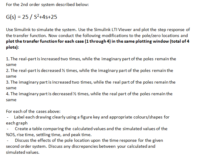 Solved For the 2nd order system described below: G(s) = 25 | Chegg.com