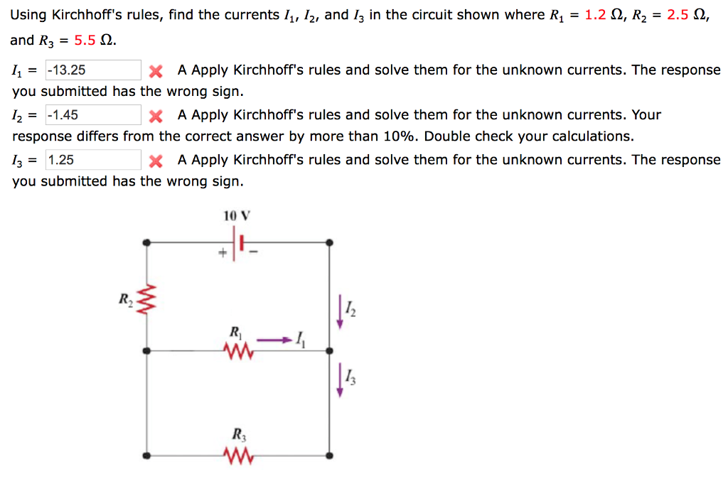 Solved Using Kirchhoff's rules, find the currents 11, 12, | Chegg.com