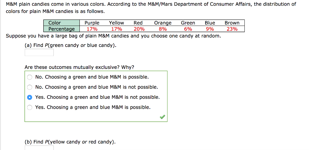 Solved M&M plain candies come in various colors. According | Chegg.com