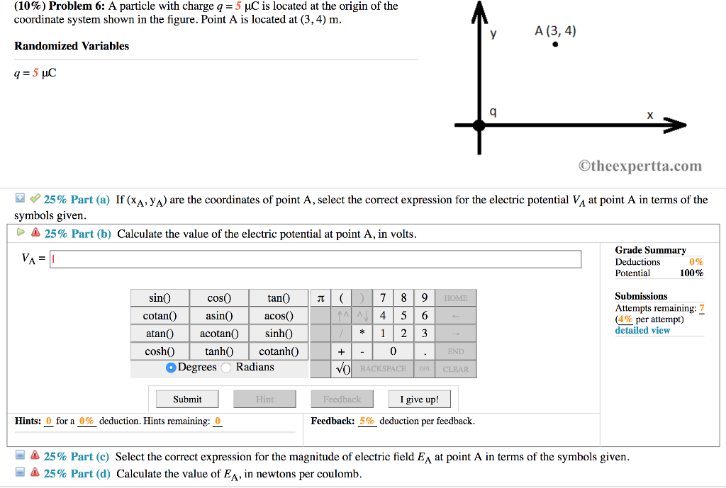 Solved (10%) Problem 6: A particle with charge q 5 uC is | Chegg.com
