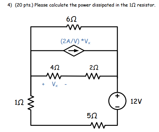 Solved Calculate the power dissipated in the 1 Ohm resistor. | Chegg.com