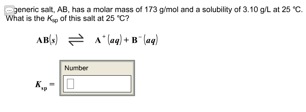 Solved A generic salt, AB, has a molar mass of 173 g/mol and | Chegg.com