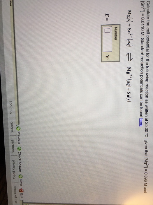 Solved Calculate The Cell Potential For The Following
