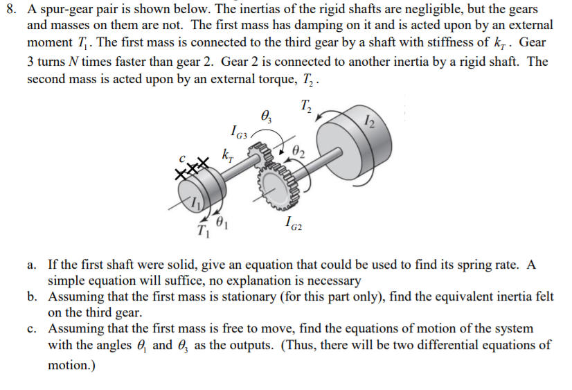 Solved 8. A spur-gear pair is shown below. The inertias of | Chegg.com