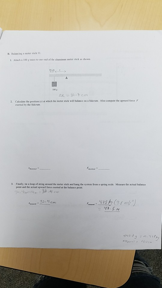 B. Balancing a meter stick #1 I. Attach a 100 g mass | Chegg.com