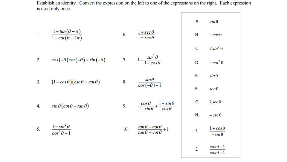 Solved Establish an identity. Convert the expression on the | Chegg.com