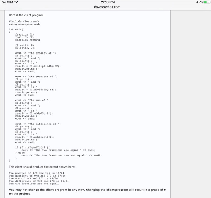 Solved Write A Fraction Class Whose Objects Will Represent 1945
