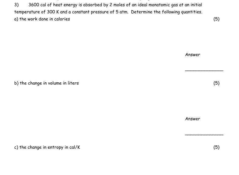 Solved 3) 3600 cal of heat energy is absorbed by 2 moles of | Chegg.com