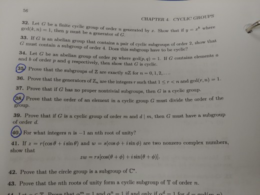 Solved 56 32. Let G be fi finite cyclic group of order n | Chegg.com