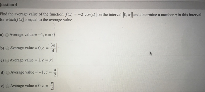 Solved Find the average value of the function f(x) = -2 | Chegg.com