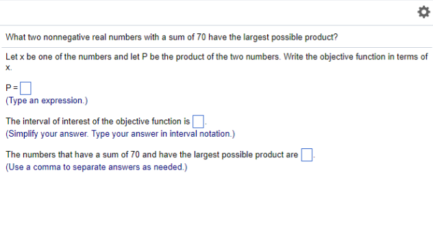 Solved What two nonnegative real numbers with a sum of 70 | Chegg.com