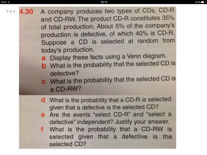 Solved A company produces two types of CDs, CD-R and CD-RW. | Chegg.com