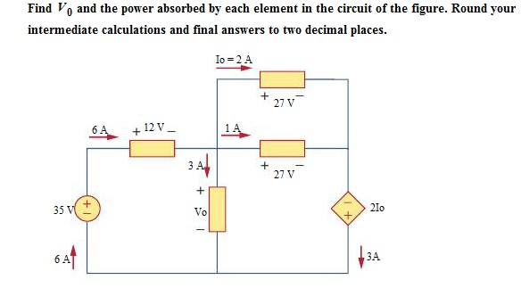Solved Find vo and the power absorbed by each element in the | Chegg.com