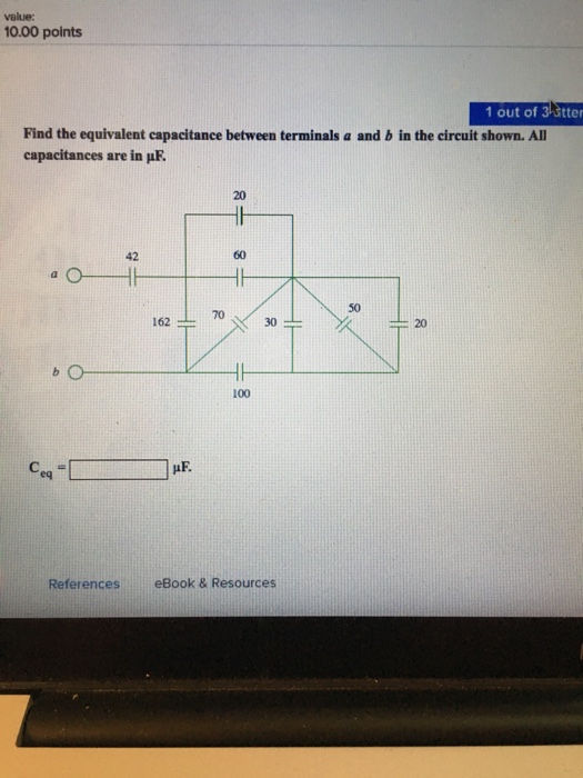 Solved Find the equivalent capacitance between terminals a | Chegg.com