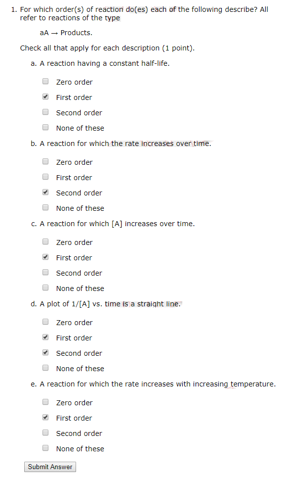 Solved 1. For which order(s) of reaction do(es) each of the | Chegg.com