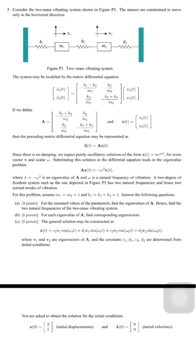 Solved Consider the two-mass vibrating system shown in | Chegg.com