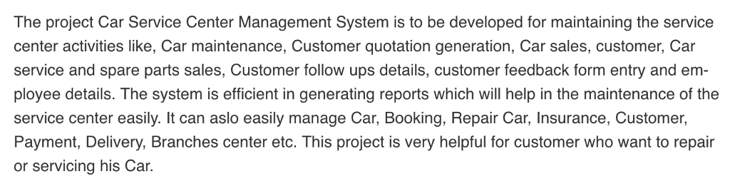 The project Car Service Center Management System is | Chegg.com