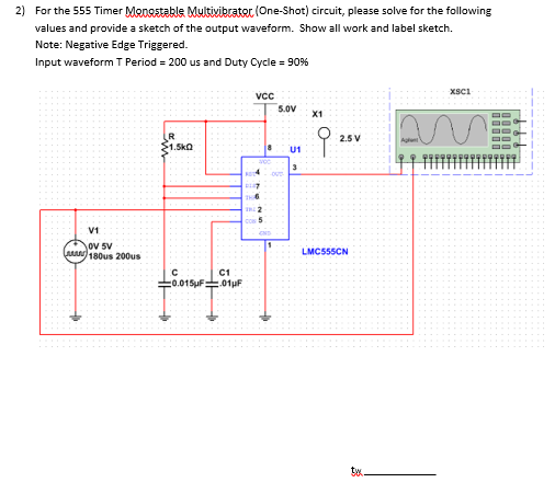 Solved For the 555 Timer Monostable Multivibrator (One-Shot) | Chegg.com