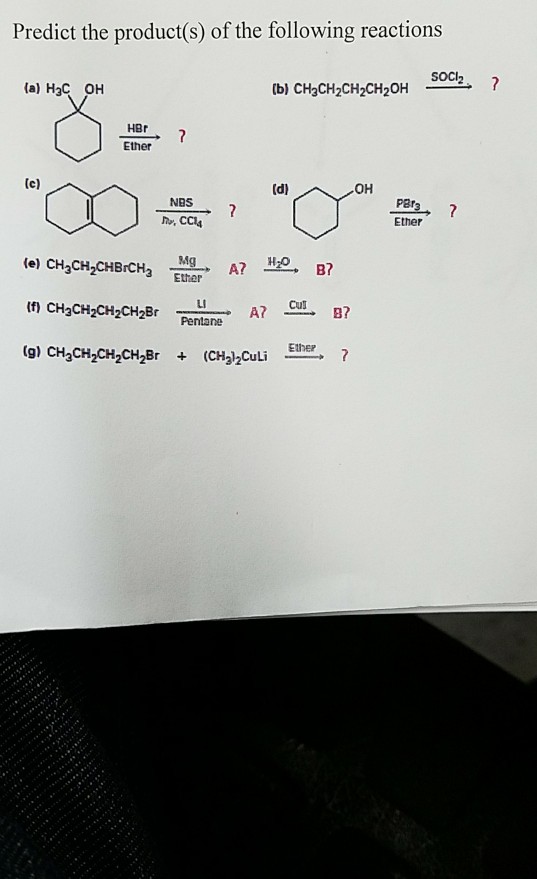 Solved Predict the product(s) of the following reactions a) | Chegg.com