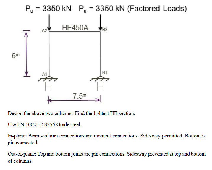 Pu 3350 kN Pu 3350 kN (Factored Loads) Art HE450A h | Chegg.com
